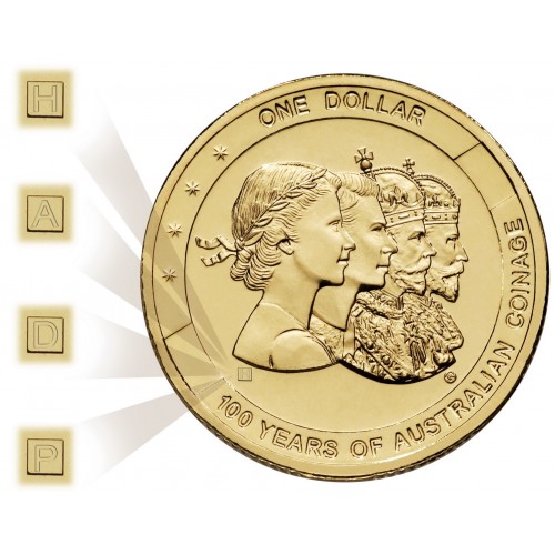 2010 $1 100 Years of Australian Coinage 4 Coin Privy Mark Set H, A, D & P