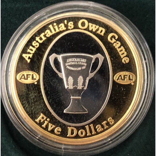 2004 $5 AFL - Australia's Own Game Gold Plated 99.9% Silver Proof