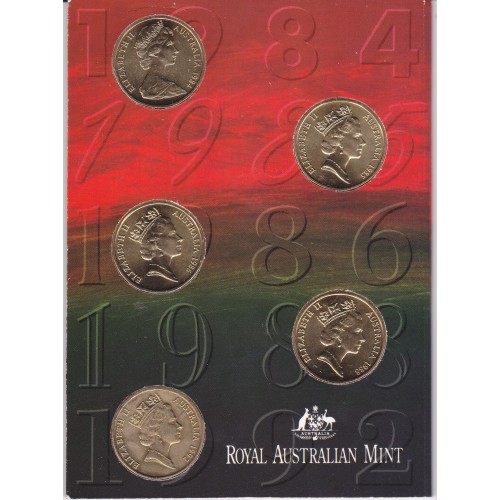 1984 to 1992 The Australian Five $1 Coin Folder Set Uncirculated